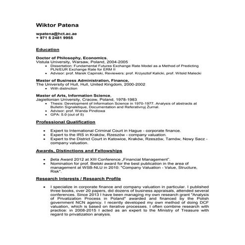 CV-Dr. Wiktor Patena | PDF