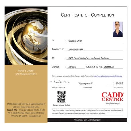 caddcentre_certificate or CATIA | PDF
