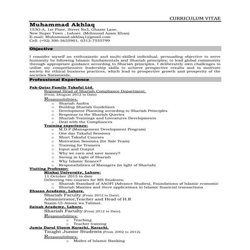 Curriculum Vitae (Mutfi Muhammad Akhlaq) | PDF
