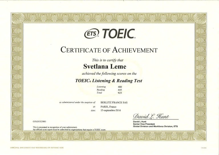 CERTIFICAT TOEIC