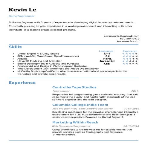 Kevin Le Programmer Resume | DOCX