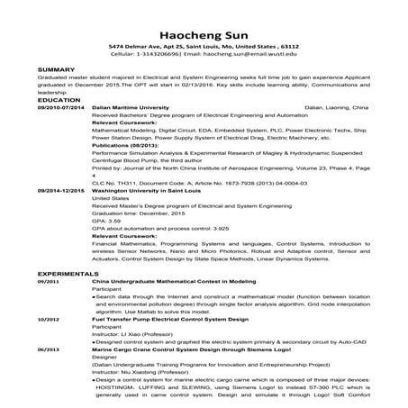Haocheng Sun's resume | PDF
