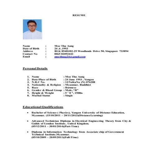 Moe Thu Aung's Resume | DOCX