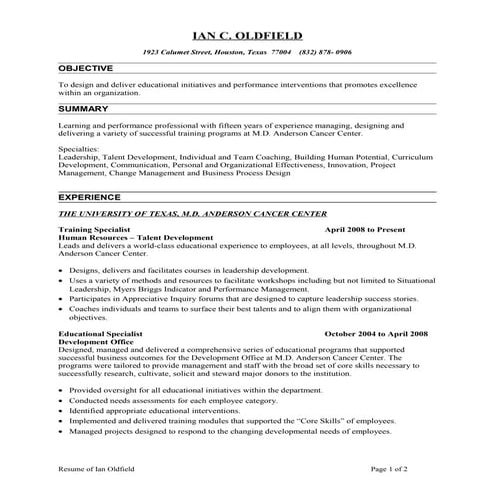 Resume of Ian Oldfield - 2015 | DOC