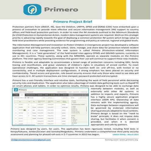 Primero Project Brief April 2015_v2 | PDF | Computer Software and ...