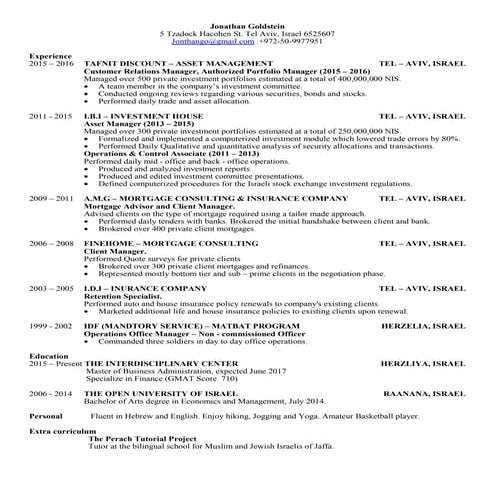 CV Jonathan Goldstein | PDF