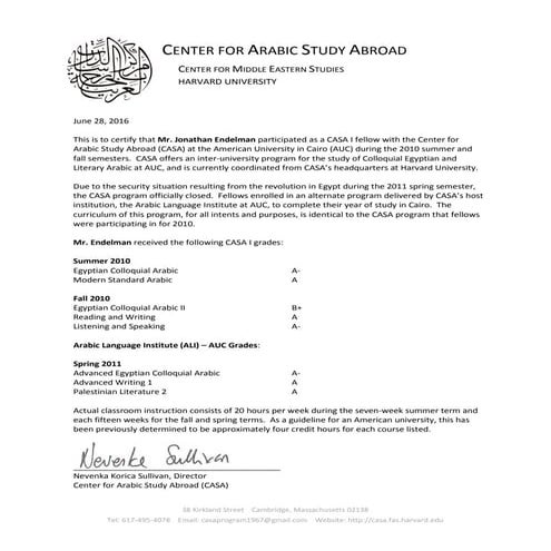 Endelman.Jonathan-CASA Transcript_AUC-5 | PDF