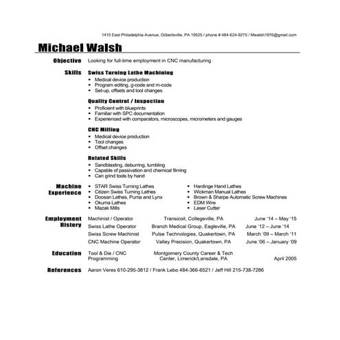 Machinist resume 2015 | DOCX