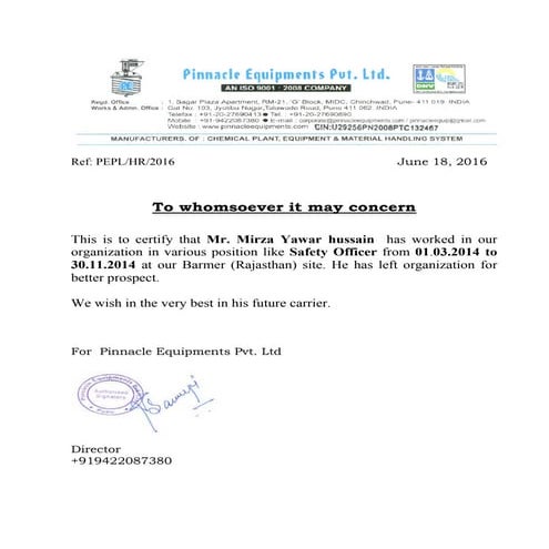 PINNACLE EXP LETTER | PDF