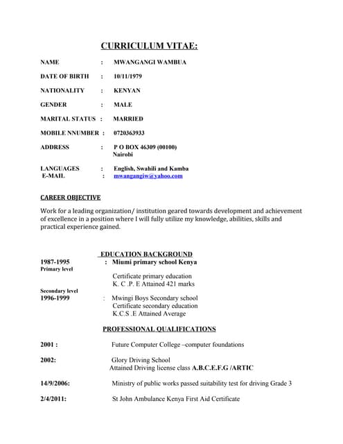 Curriculum Vitae Sample Format | PDF