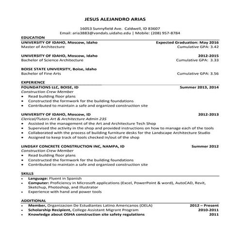 ALEX ARIAS RESUME | PDF | College Education | Education
