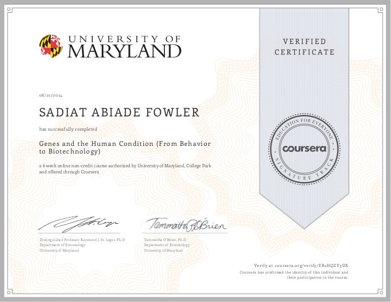 Biade's University of Maryland Coursera Certificate