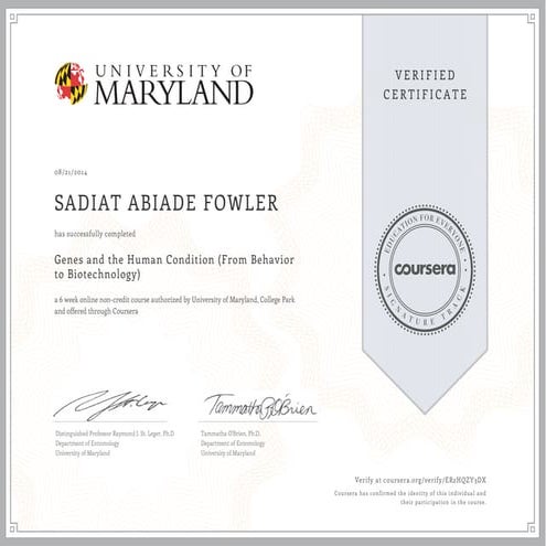 Biade's University of Maryland Coursera Certificate | PDF