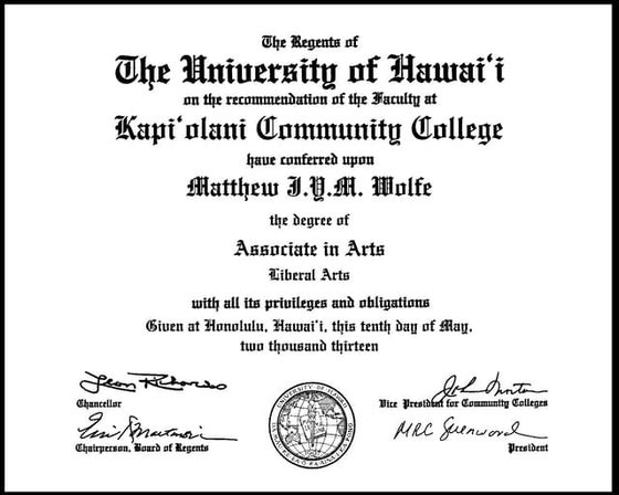 Matthew Wolfe High School Honors Diploma | PDF
