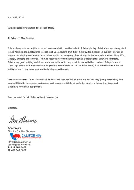 Driesenga Recommendation Letter | DOCX