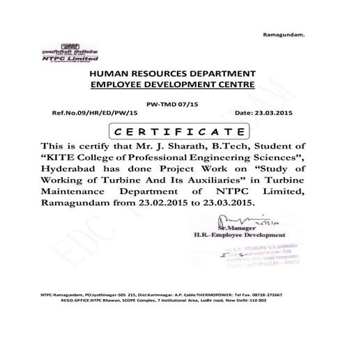 NTPC Certificate | DOCX