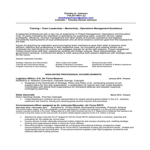 Timothy H. Johnson resume March 2016 | PDF