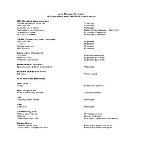 2015-2016 Events record | DOCX | College Education | Education