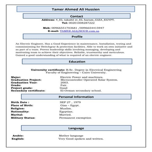 Eng.Tamer CV | PDF