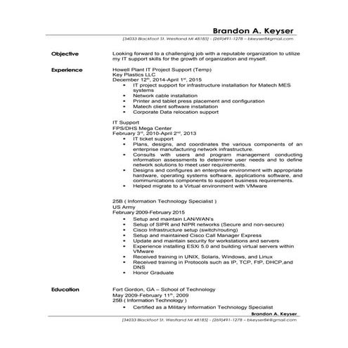 Brandon Keyser resume | PDF