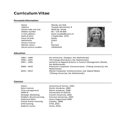 Curriculum Vitae Wendy van Dijk | PDF