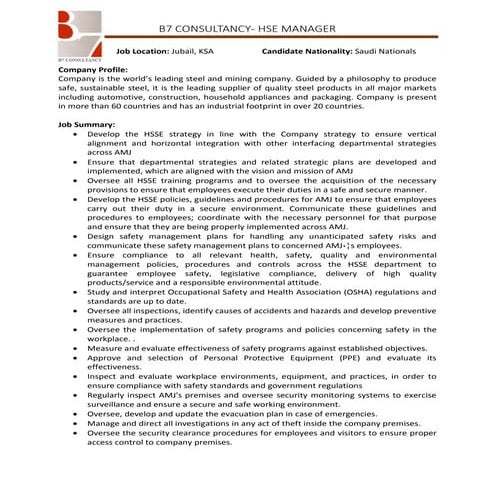 B7 consultancy-hse manager | PDF