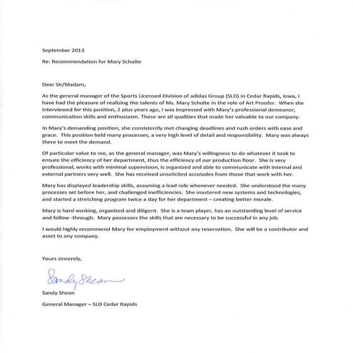 Recommendation Letter from Sandy | PDF
