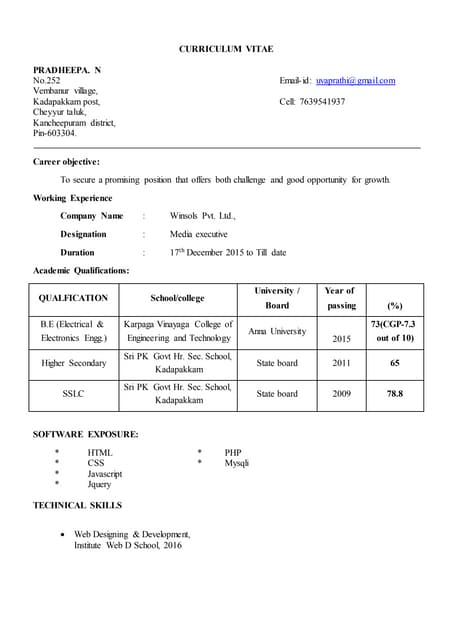 M.Tech freshers resume | PDF