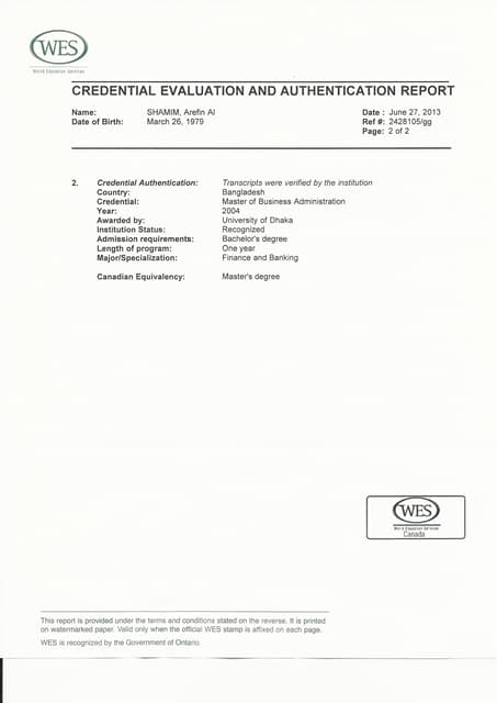 WES BBA Transcript | PDF