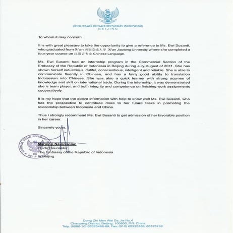 work reference- KBRI internship | PDF