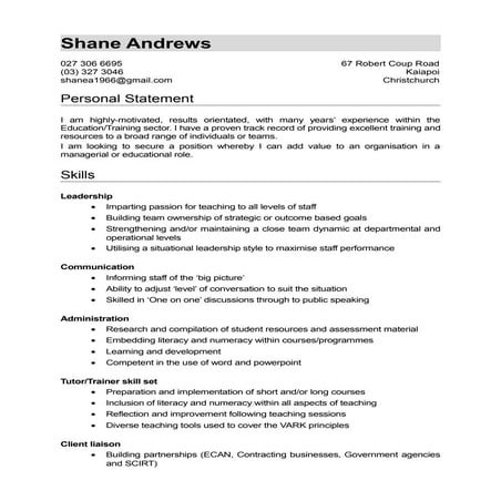Shane CV | DOC