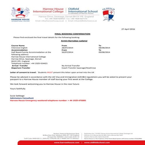 EU Confirmation letter College multi course_271212 | PDF