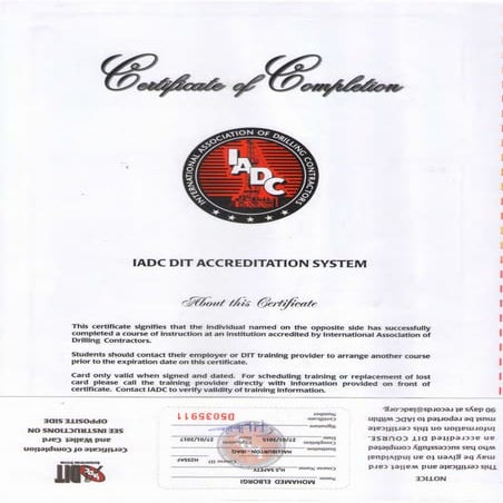 IADC-H2S safety Certificate | PDF