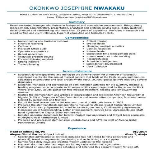 OKONKWO JOSEPHINE NWAKAKU Resume | PDF