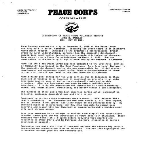 Peace Corps Provincial Engineer | PDF