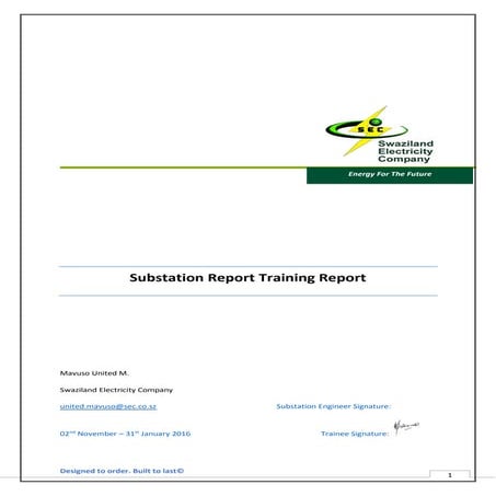 United_Mavuso_Substation_Detailed_Report_20151102 - 20160131-Rev 1 | PDF