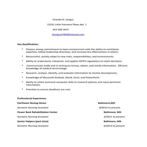 chardel longus resume | RTF