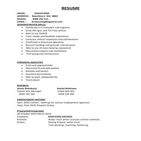 Shaun RESUME 2015 | DOCX