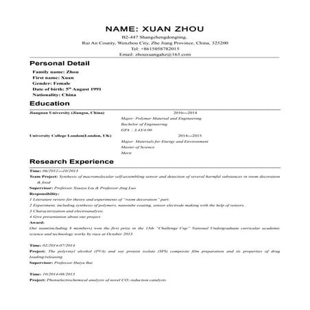 ZHOU XUAN CV | DOC