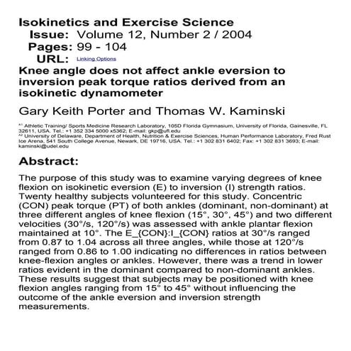 Isokinetics and Exercise Science | DOC