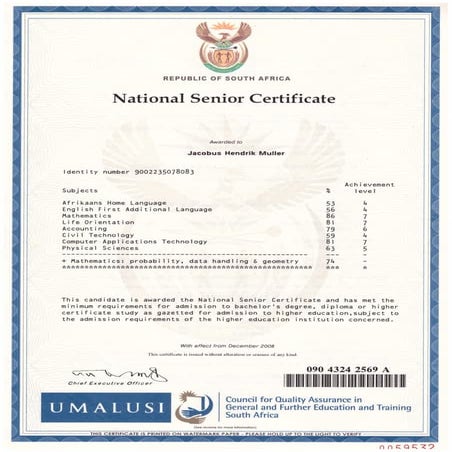 Matric Certificate (1) | PDF