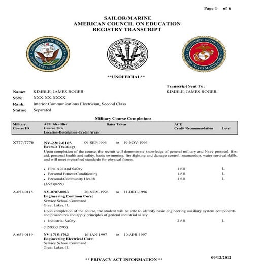 Joint Service Transcript