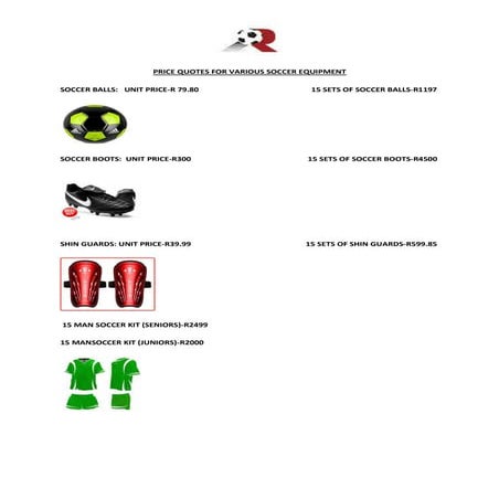 PRICE QUOTES FOR VARIOUS SPORTS EQUIPMENT | PDF