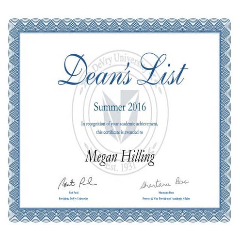 Dean's list Summer 2016 | PDF