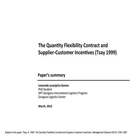 The Quantity Flexibility Contract and Supplier-Customer Incentives | PDF