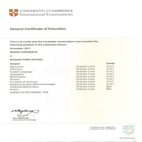 Chipwanya Banda Igcse And Gce Final Results Pdf