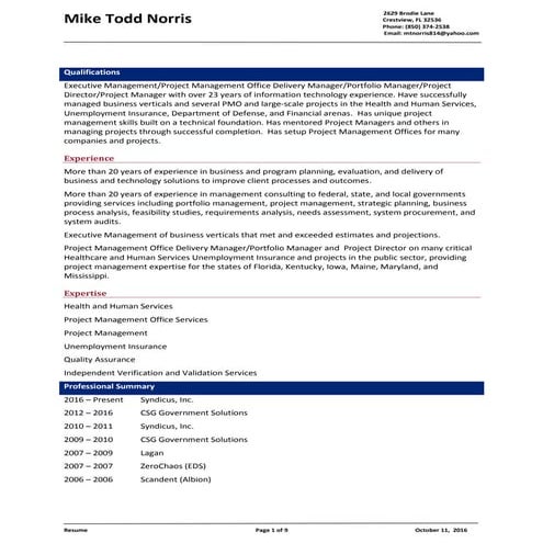Mike Todd Noris - Resume - 110116 | PDF