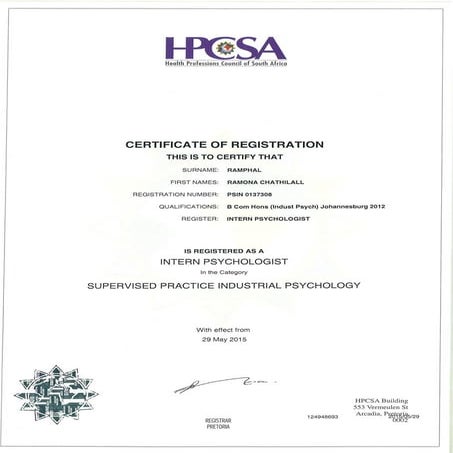 HPCSA_Intern Certificate | PDF
