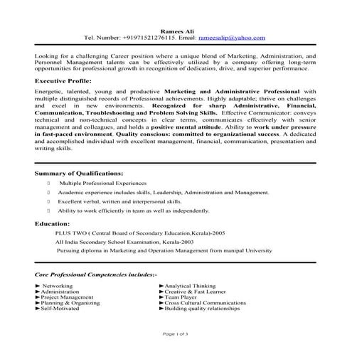 Rameez Ali CV (1) | DOC | Business Administration | Business