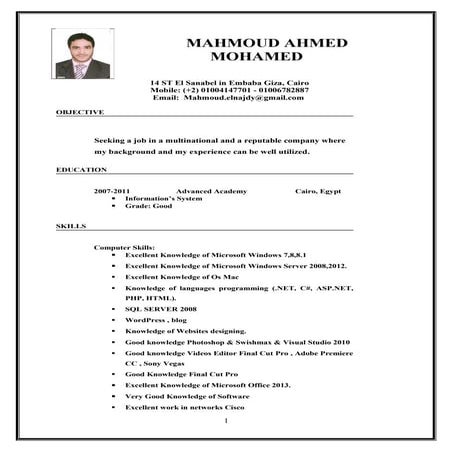 CV Mahmoud Ahmed Final prog | DOC | Computing | Technology & Computing